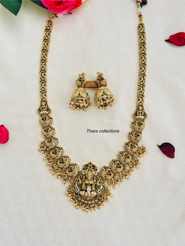 Antique Lakshmi Temple Long Haram Set – Thara Collections