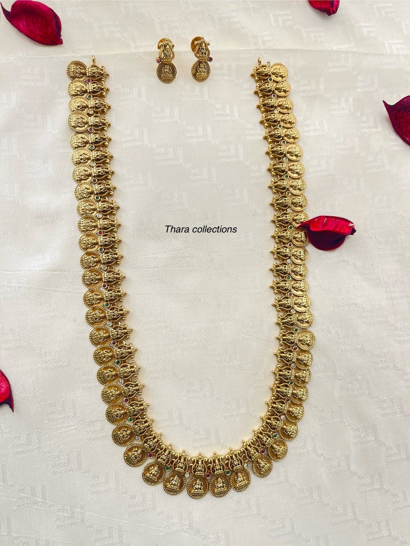 Traditional Temple Coin Long Haram Set – Thara Collections